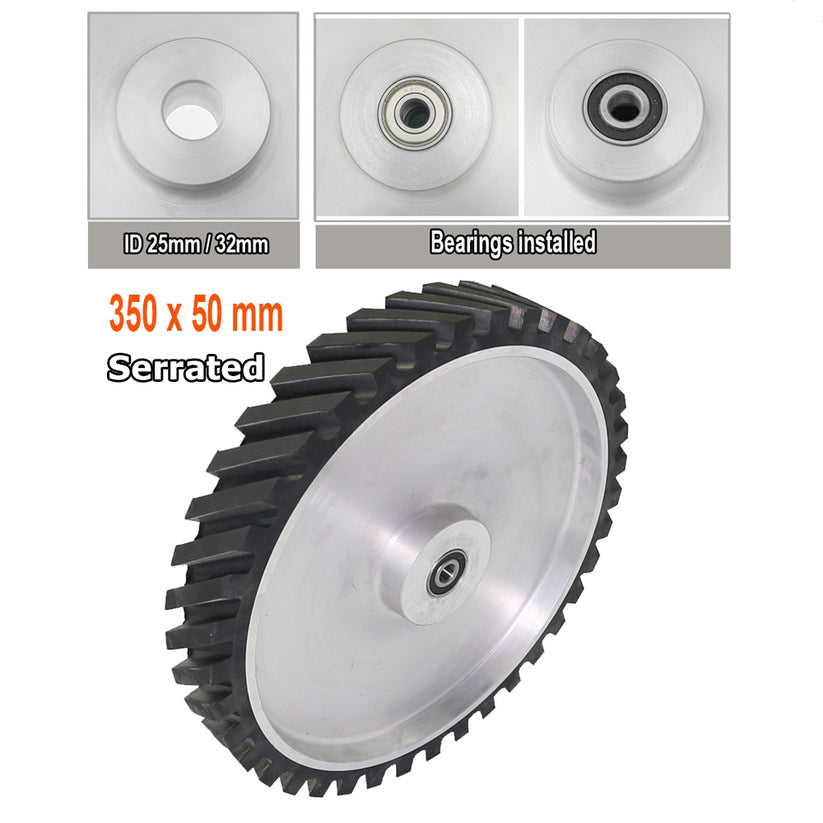 1 piece 350x50mm Serrated/Solid Rubber Contact Wheel 14x2" Belt Grinde ...